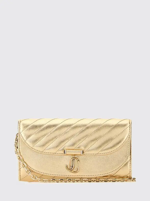 JIMMY CHOO Avenue Curve Monogram Wallet On Chain In Quilted Nappa Leather - Gold