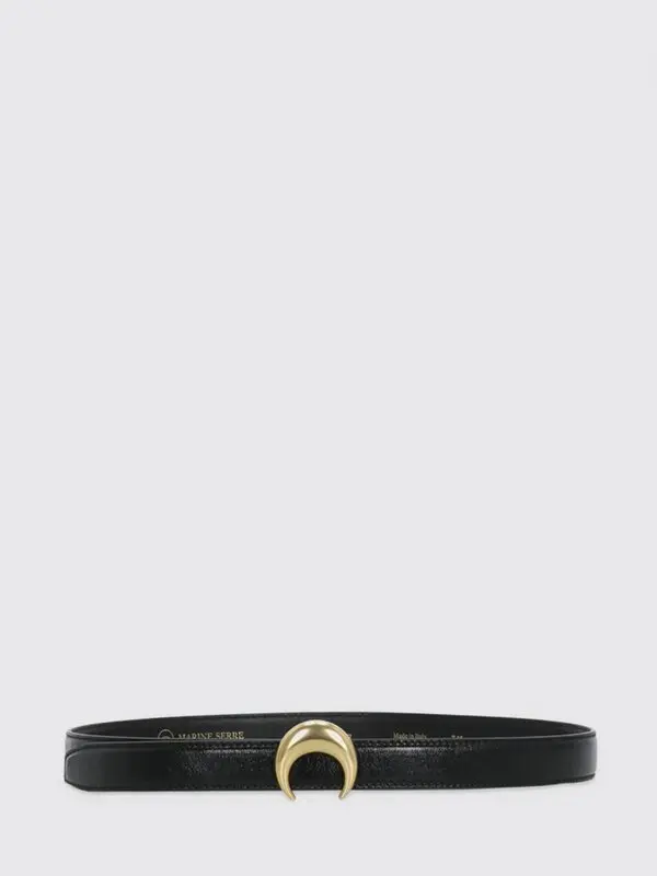 MARINE SERRE Leather Belt With Crescent Moon Monogram Buckle - Black