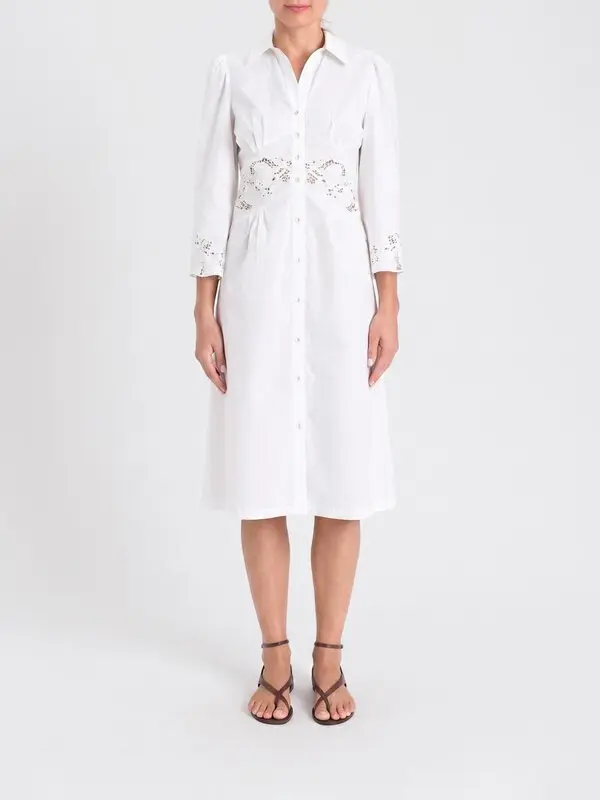 TWINSET Cotton Chemisier Dress With Macramé Inserts