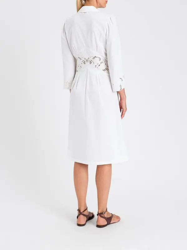 TWINSET Cotton Chemisier Dress With Macramé Inserts