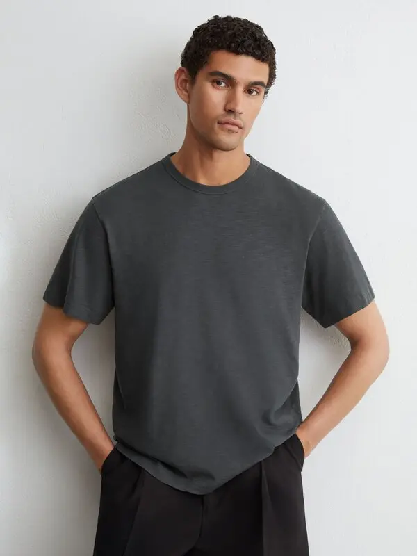 REISS Huxley Cotton Slub Relaxed-fit T-shirt - Navy
