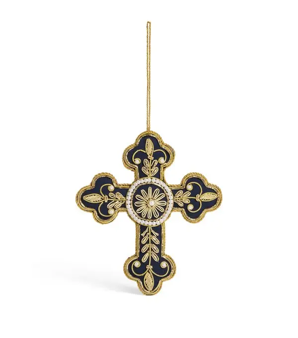 Harrods Velvet Embroidered Cross Tree Decoration