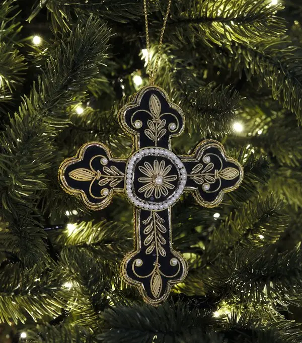 Harrods Velvet Embroidered Cross Tree Decoration