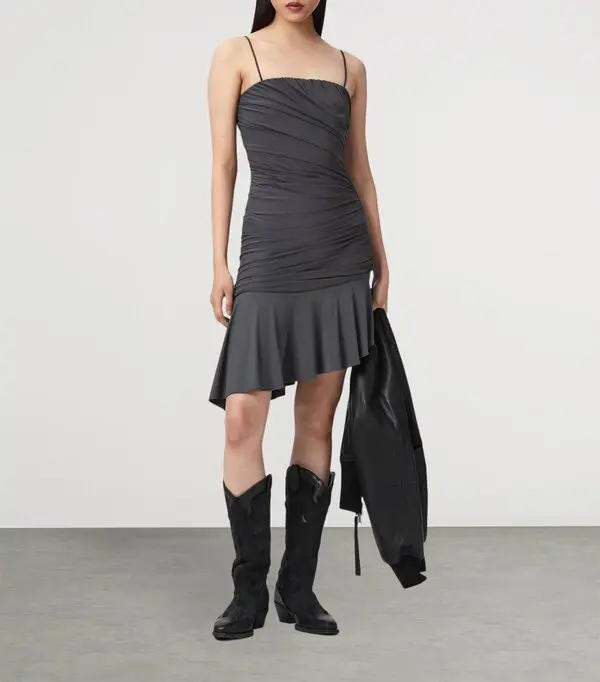 ALLSAINTS Ruched Asymmetric Sophia Mini Dress
