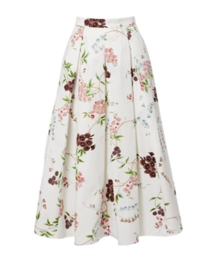 Erdem Floral Pleated Cotton Poplin Midi Skirt - White