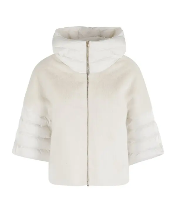 Herno Satin Alternative Fur Cape With Hood - White