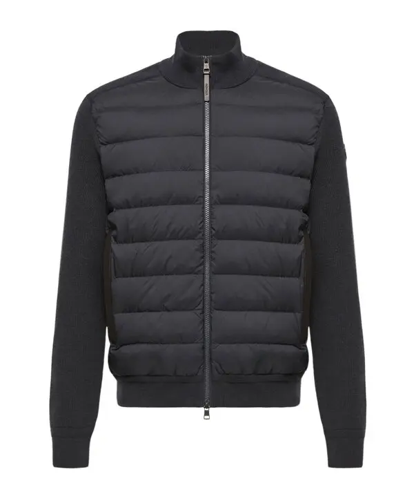 Moncler Wool Cashmere Blend Padded Zip-up Cardigan - Midnight Blue