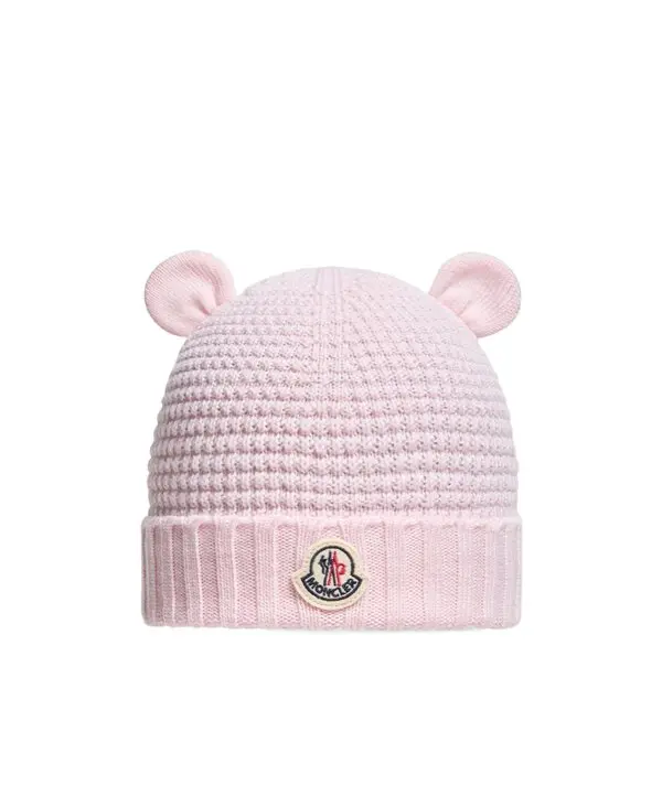 Moncler Wool Beanie With Teddy Bear Ears - Light Pink