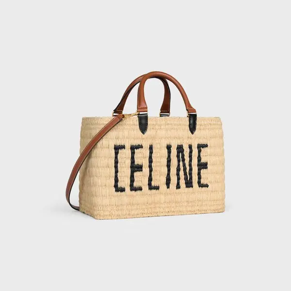 Celine Paris Panier In Raffia And Calfskin