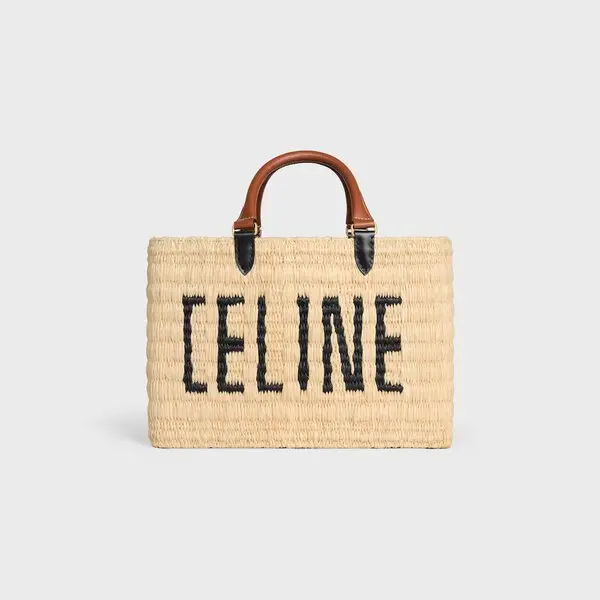 Celine Paris Panier In Raffia And Calfskin