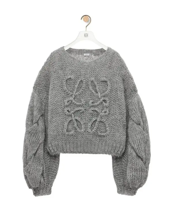 Loewe Anagram Logo Embroidered Crewneck Oversized Jumper - Grey