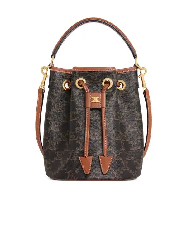 Celine Triomphe Canvas And Calfskin Bucket Bag - Tan