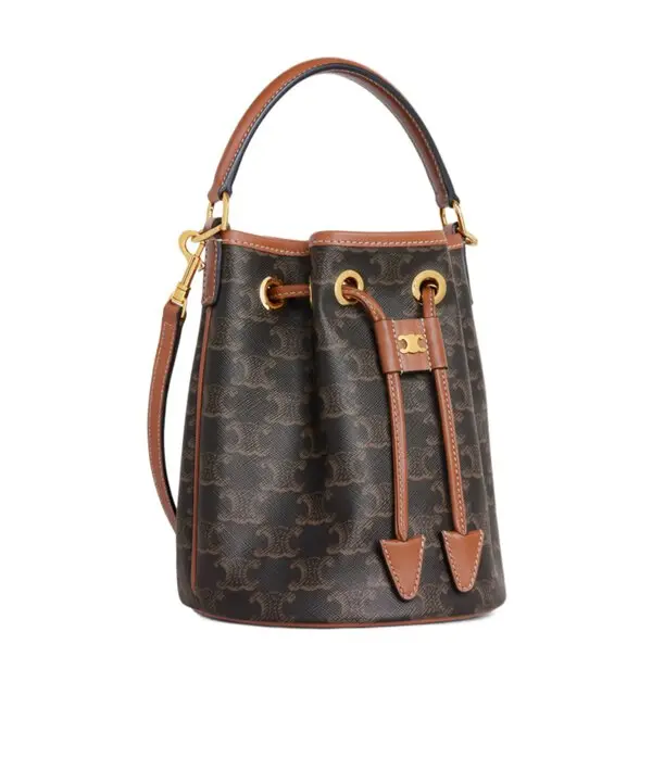 Celine Triomphe Canvas And Calfskin Bucket Bag - Tan