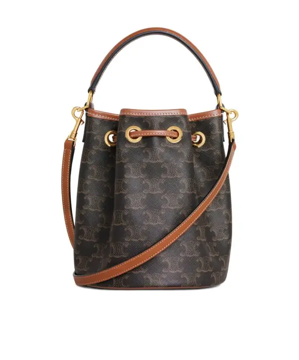 Celine Triomphe Canvas And Calfskin Bucket Bag - Tan