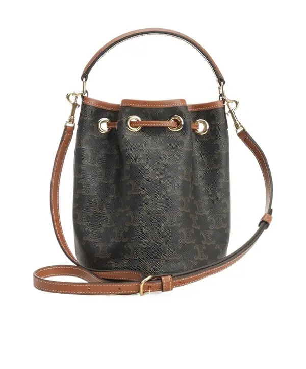 Celine Triomphe Canvas And Calfskin Bucket Bag - Tan