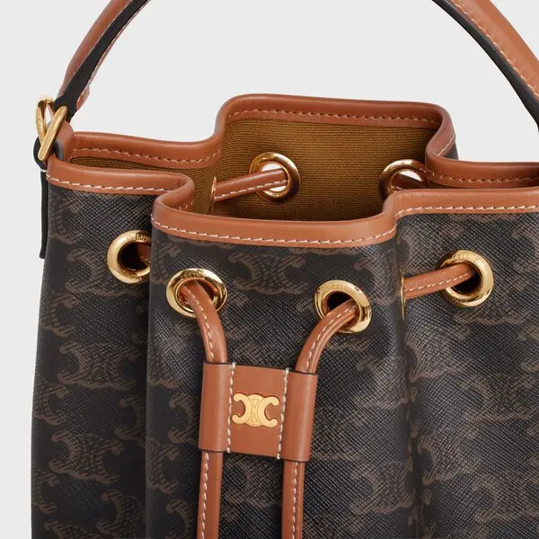 Celine Triomphe Canvas And Calfskin Bucket Bag - Tan