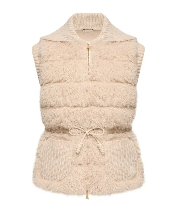 Moncler Drawstring Zip-up Padded Gilet - Light Beige