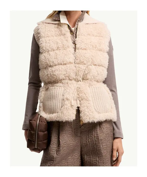 Moncler Drawstring Zip-up Padded Gilet - Light Beige