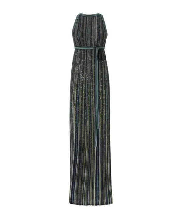 Missoni Long Striped Knit Dress With Sequins