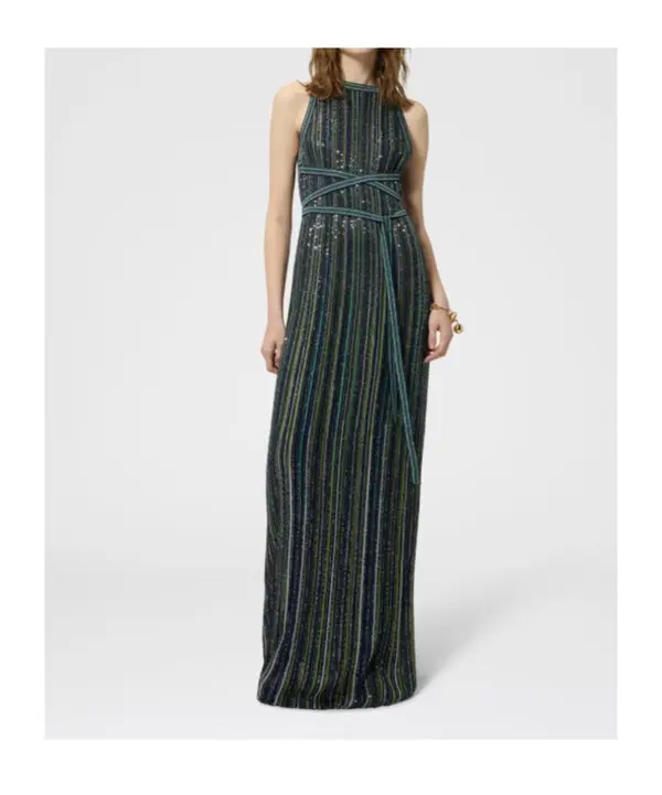 Missoni Long Striped Knit Dress With Sequins