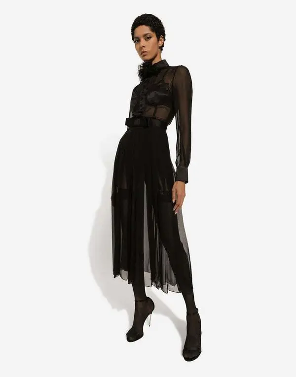 Dolce & Gabbana Chiffon Shirt Dress With Appliqu