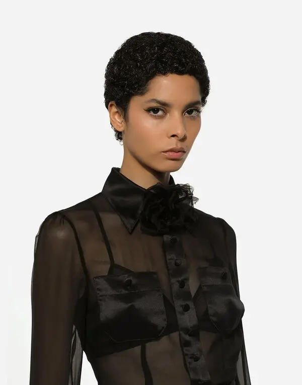 Dolce & Gabbana Chiffon Shirt Dress With Appliqu