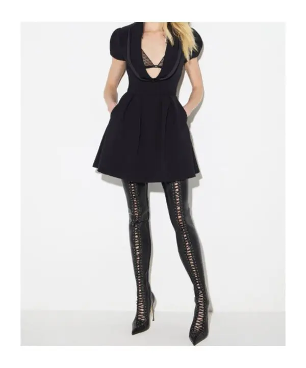 Elisabetta Franchi Crepe Deep-neck Pleated Mini Dress - Black