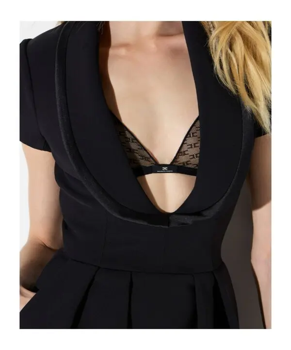 Elisabetta Franchi Crepe Deep-neck Pleated Mini Dress - Black