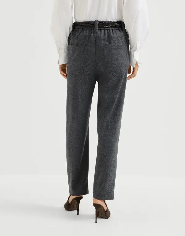 Brunello Cucinelli Wool Flannel Baggy Trousers With Monili Embellishment