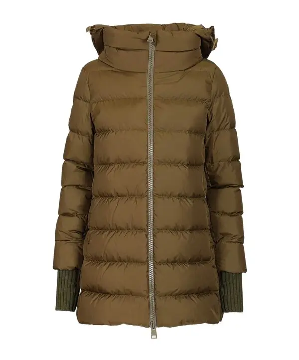 Herno Hooded Zip-up Down Jacket With Panelled Cuffs - Green