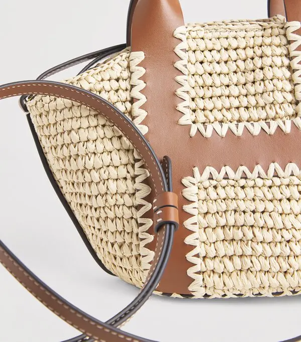 Harrods Small Raffia Tote Bag With Leather Accents