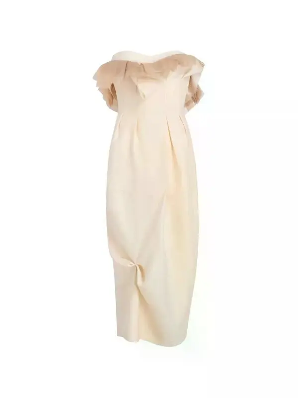 Khaite Tulle-trimmed Strapless Draped Midi Dress - Neutrals