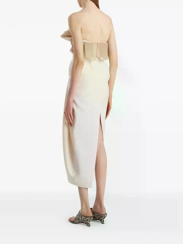 Khaite Tulle-trimmed Strapless Draped Midi Dress - Neutrals