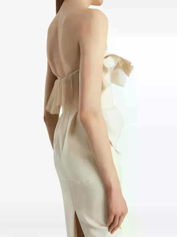 Khaite Tulle-trimmed Strapless Draped Midi Dress - Neutrals