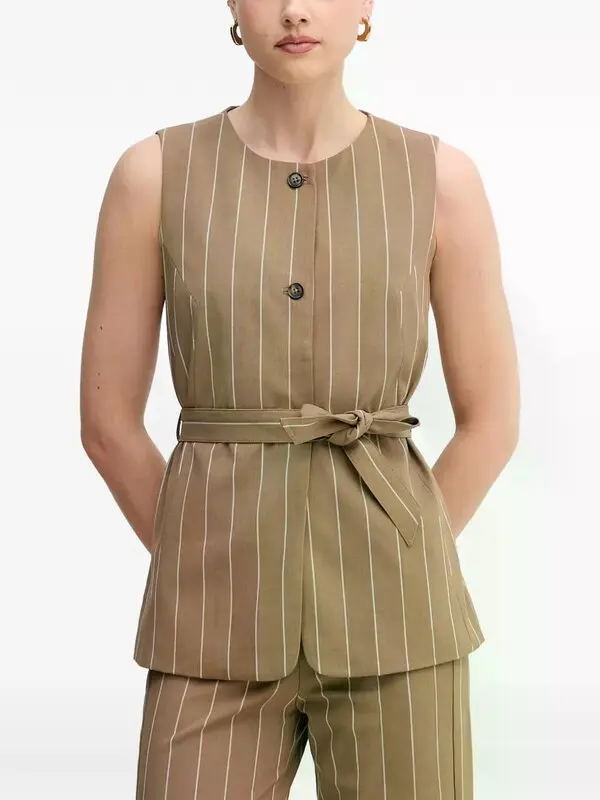 BENETTON Pinstripe Belted Sleeveless Top - Neutrals