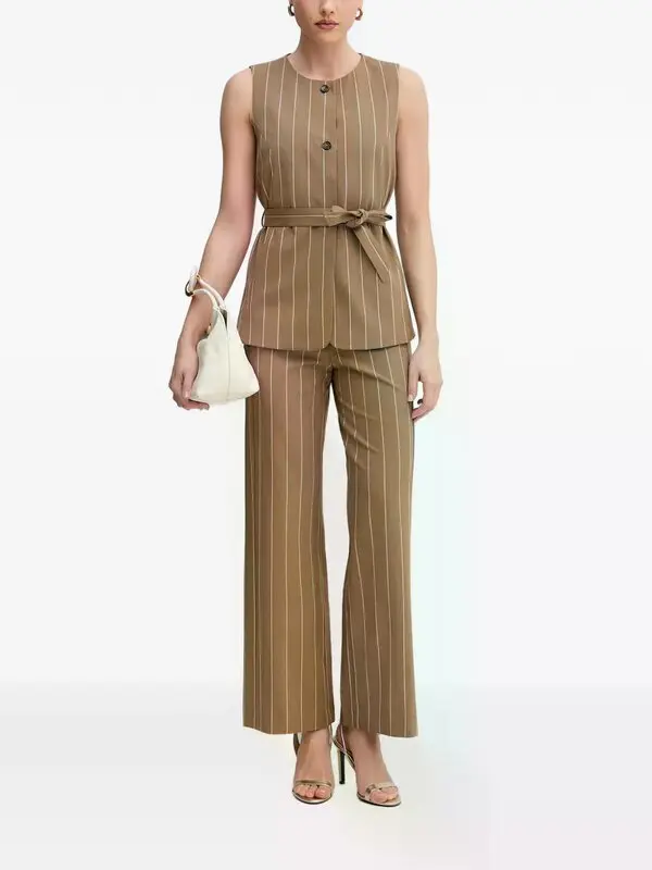 BENETTON Pinstripe Belted Sleeveless Top - Neutrals