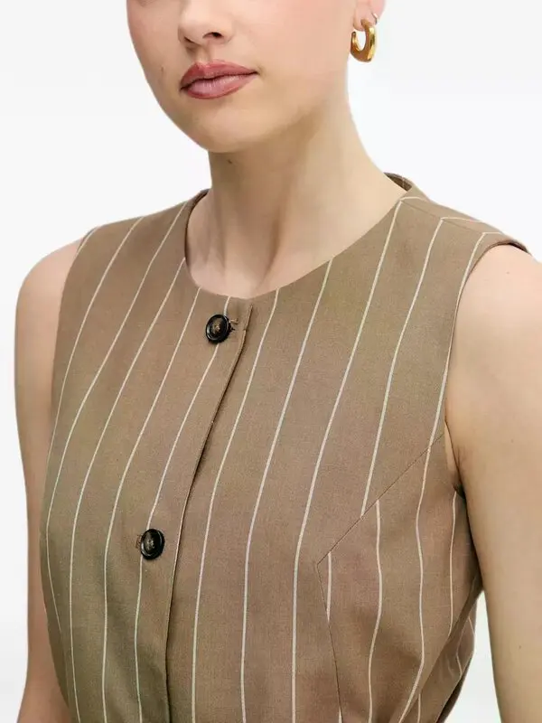 BENETTON Pinstripe Belted Sleeveless Top - Neutrals