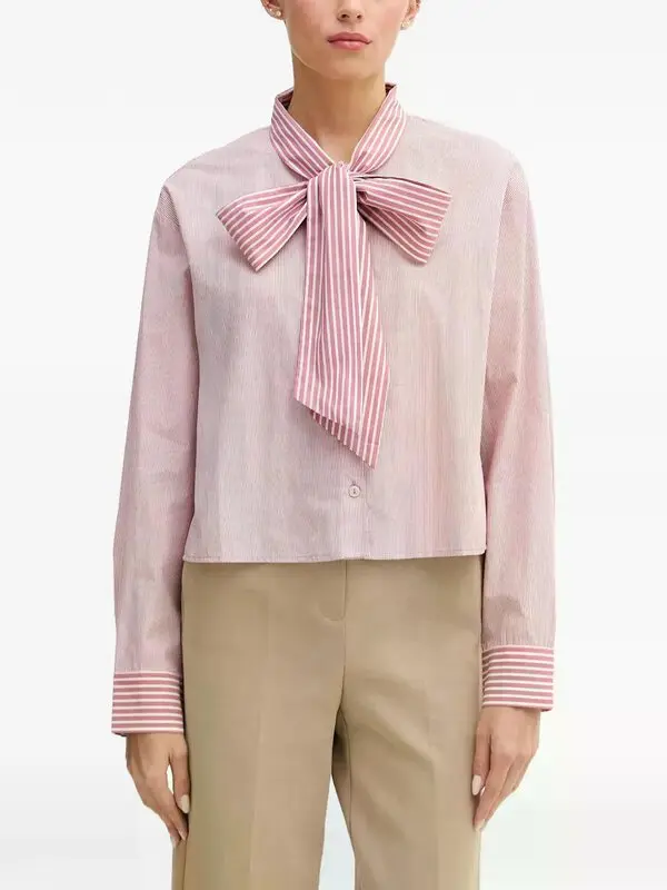 BENETTON Striped Pussy-bow Shirt - Pink