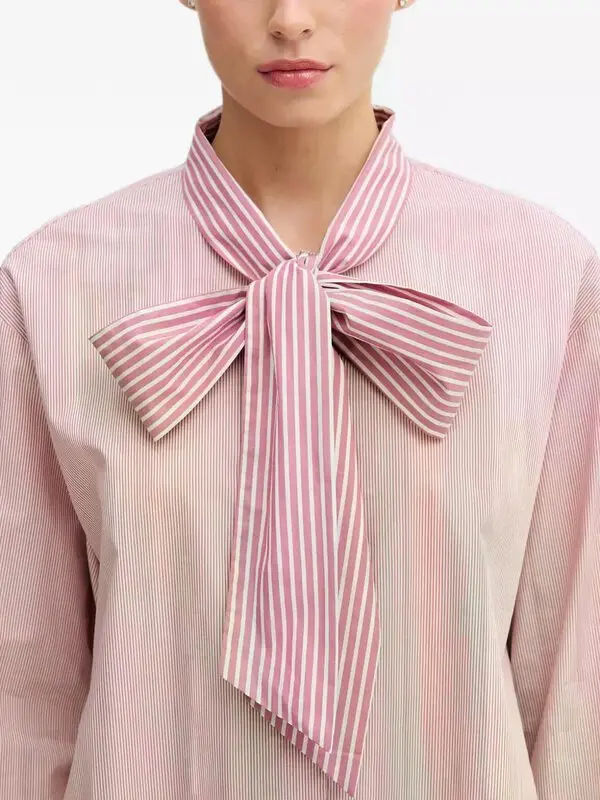 BENETTON Striped Pussy-bow Shirt - Pink