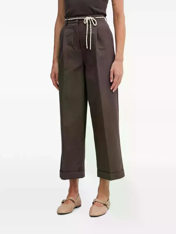 BENETTON Wide Leg Trousers With Rope Belt - Brown