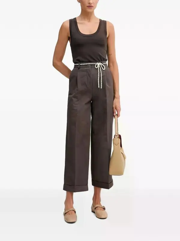 BENETTON Wide Leg Trousers With Rope Belt - Brown