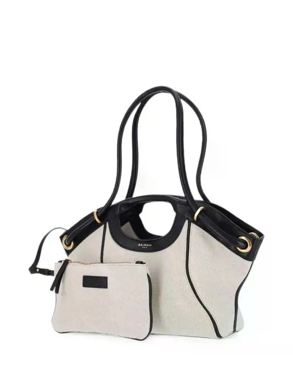 Balmain Canvas And Leather Trim Tote Bag - Neutrals