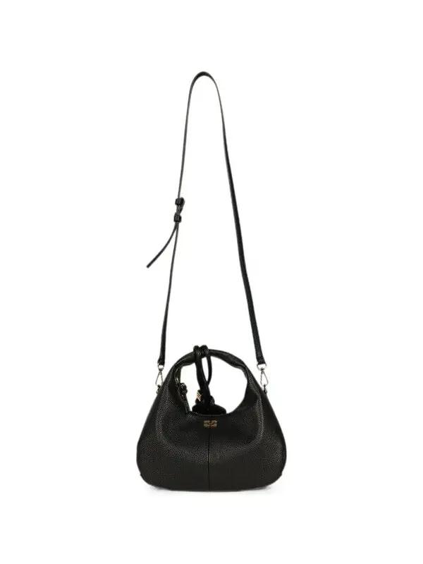 GANNI Pebbled Leather Shoulder Bag With Gold-tone Logo Plaque - Black