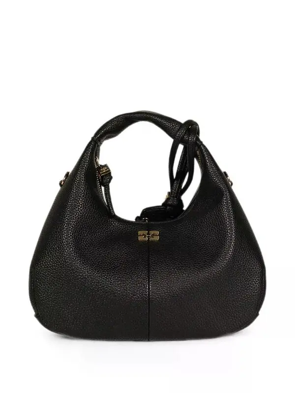 GANNI Pebbled Leather Shoulder Bag With Gold-tone Logo Plaque - Black