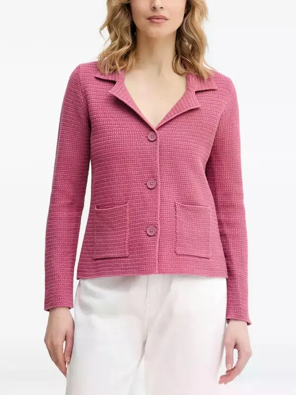 BENETTON Textured Button-up Cardigan With Notched Lapels