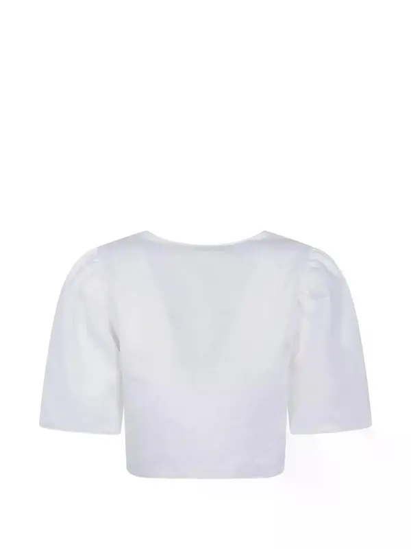 Farm Rio Embroidered Puff Sleeve Cropped Top - White