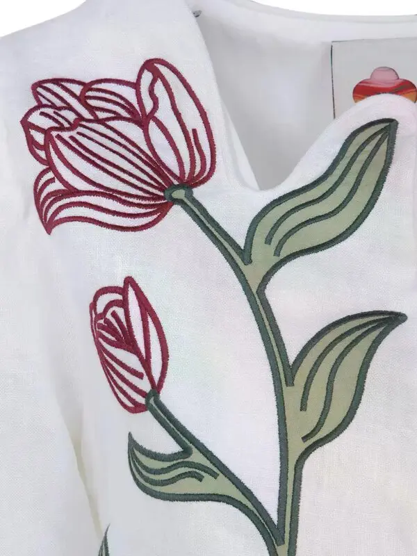 Farm Rio Embroidered Puff Sleeve Cropped Top - White