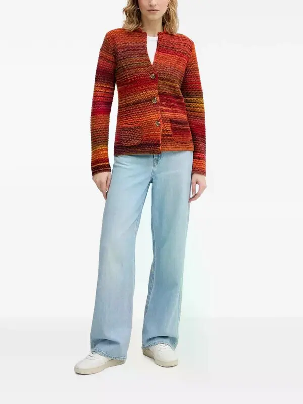BENETTON Striped Knit Button-up Cardigan