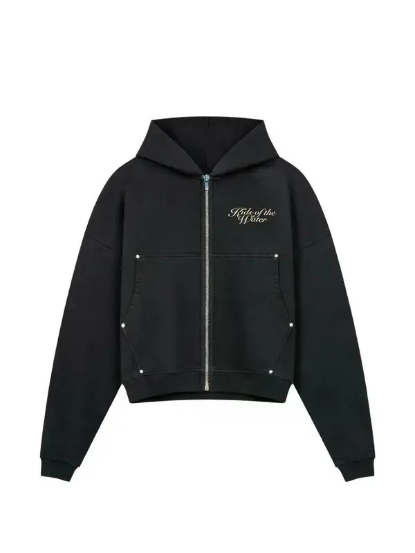 ROUGH. Embellished Graphic Print Zip-up Hoodie
