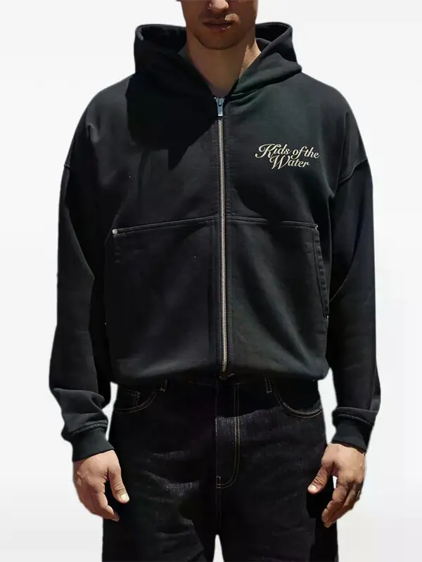 ROUGH. Embellished Graphic Print Zip-up Hoodie